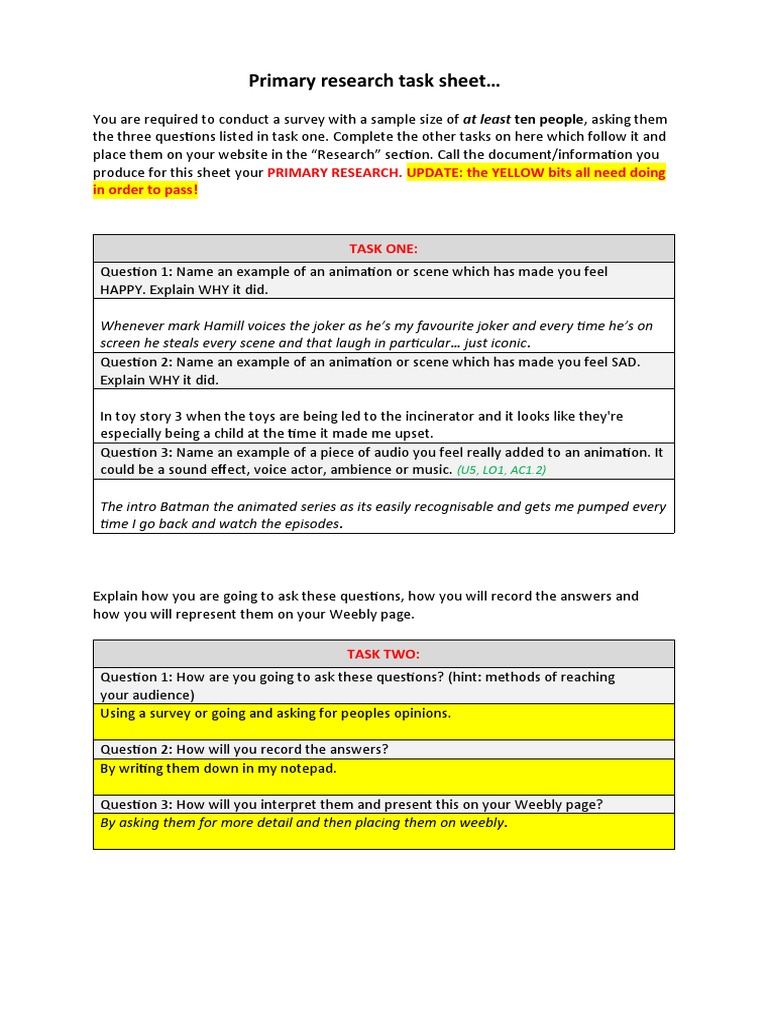 Primary Research Survey on Animation Emotions | PDF | Games & Activities