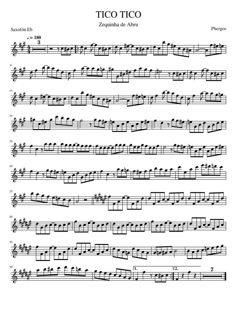 Tico Tico Saxophone Sheet Music | PDF