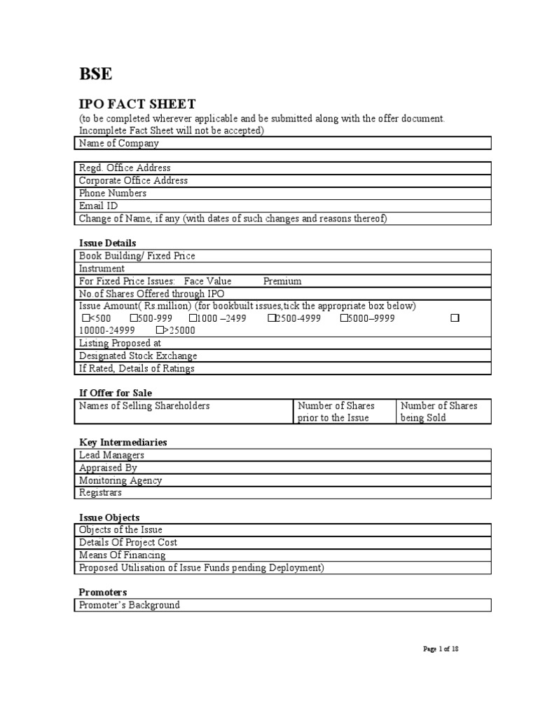 Ipo Fact Sheet | Download Free PDF | Board Of Directors | Stocks