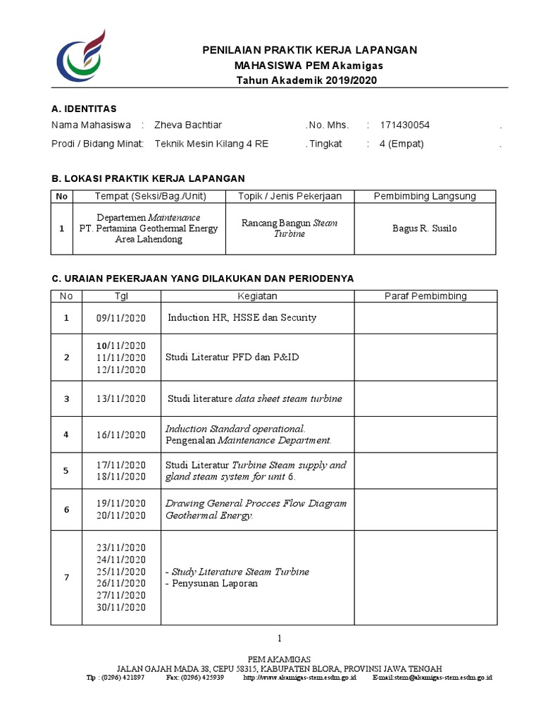 Form Penilaian PKL 1. untuk di lokasi PKL | PDF