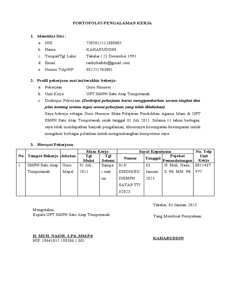 Fortofolio Pengalaman Kerja | PDF