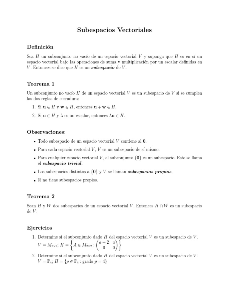 Subespacios Vectoriales | PDF | Espacio vectorial | Subespacio lineal