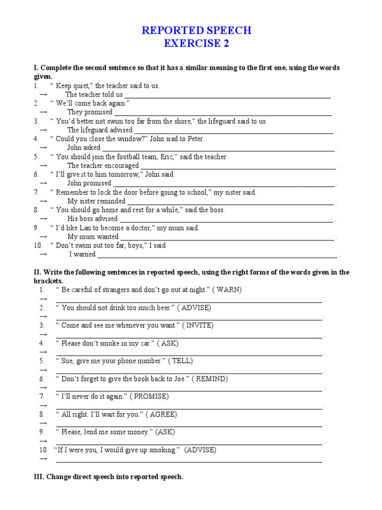Reported Speech - Exercise 26 | PDF