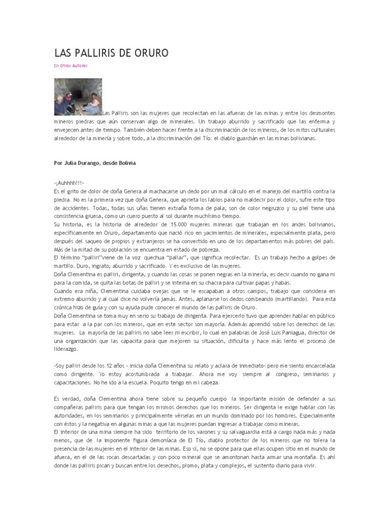 Las Palliris de Oruro | PDF | Minería | Bolivia