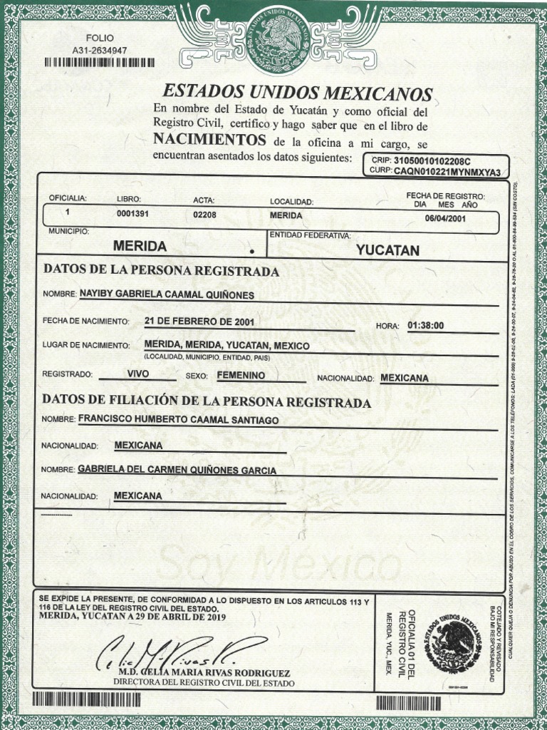 Acta de Nacimiento | PDF