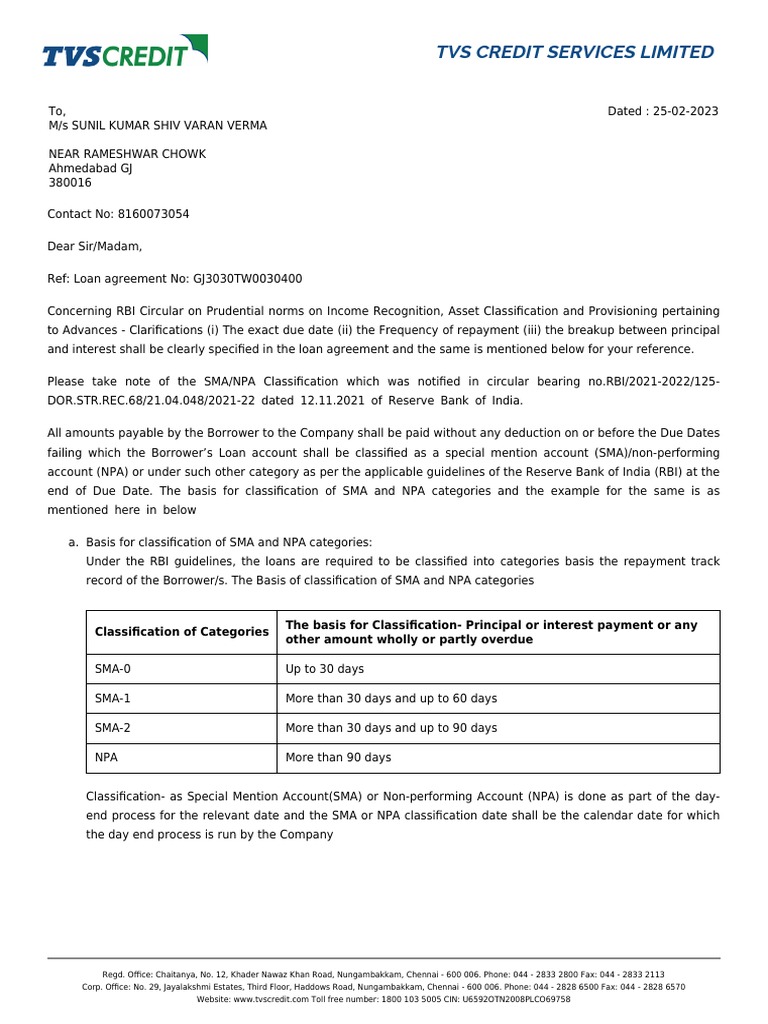 Repayment Letter | PDF | Reserve Bank Of India | Loans