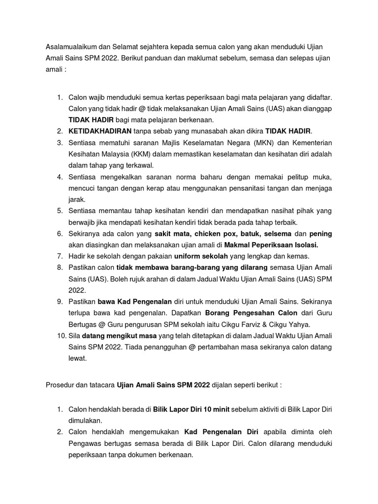 SPM UAS 2022 Panduan | PDF