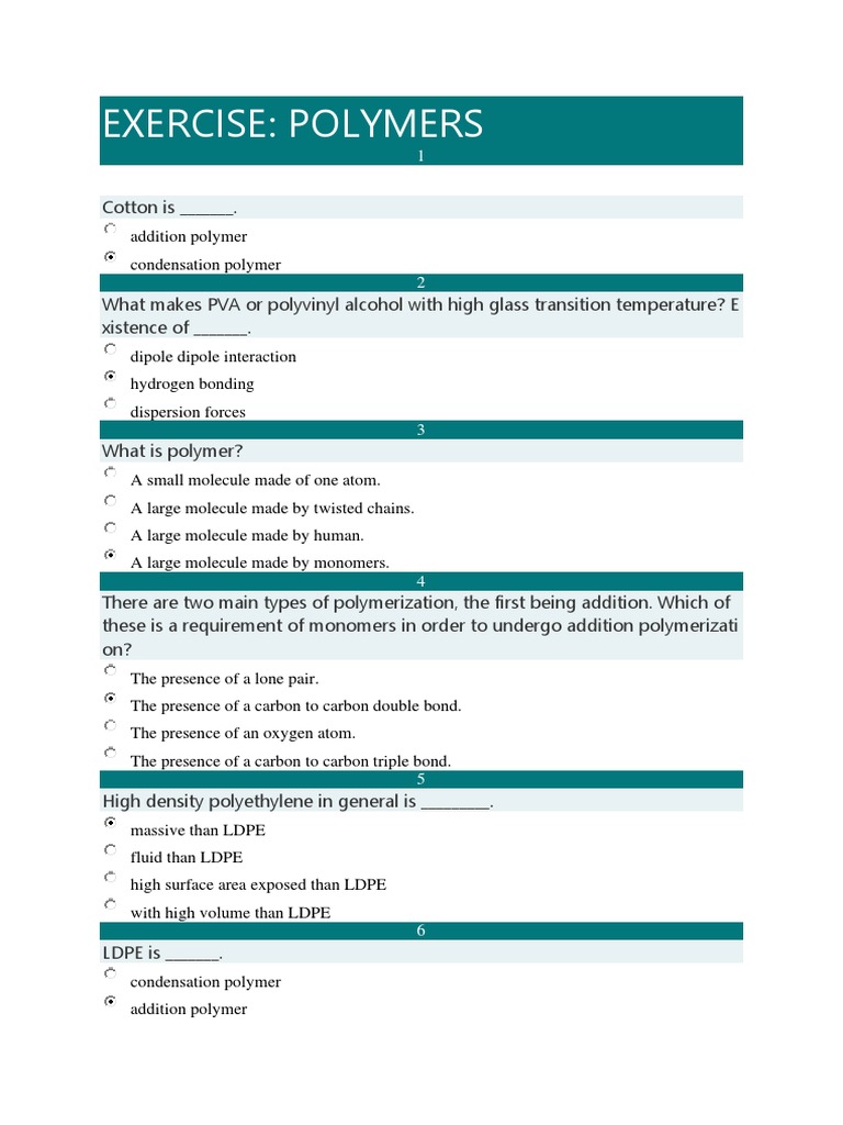 Polymers Chemeng Lec Quizzes | PDF | Polymers | Metals