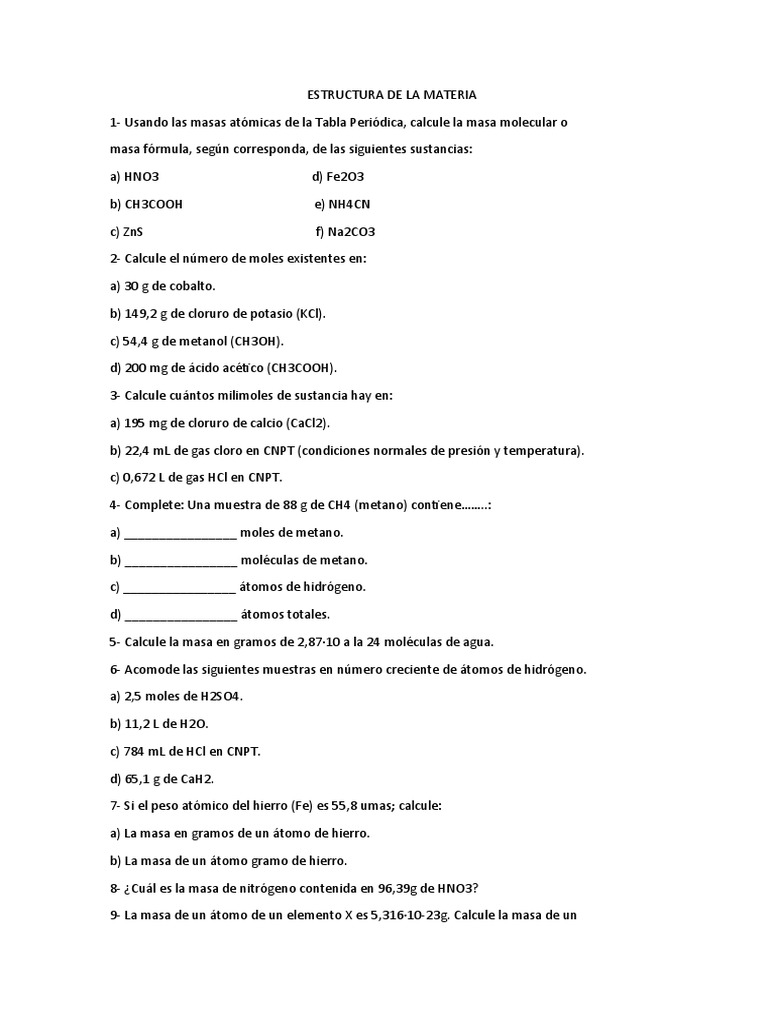 Estructura de La Materia Tercer Trim | PDF | Mole (Unidad) | Dióxido de ...