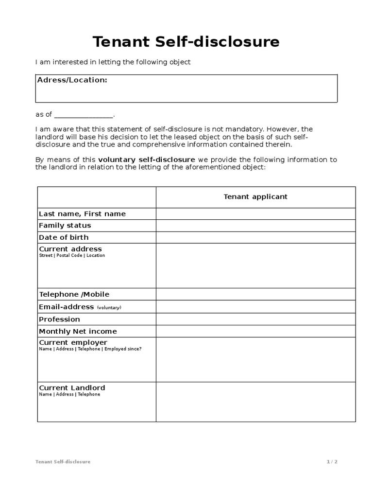Tenant Self Disclosure | Download Free PDF | Lease | Landlord