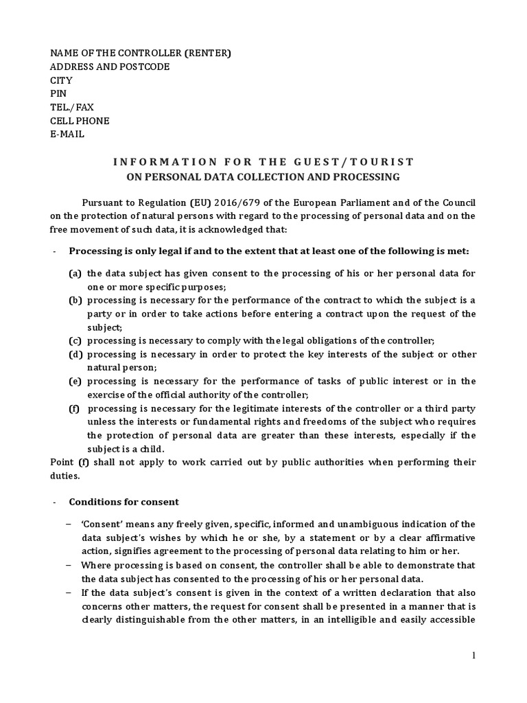 Guest Data Processing Consent Form | PDF | Consent | Justice