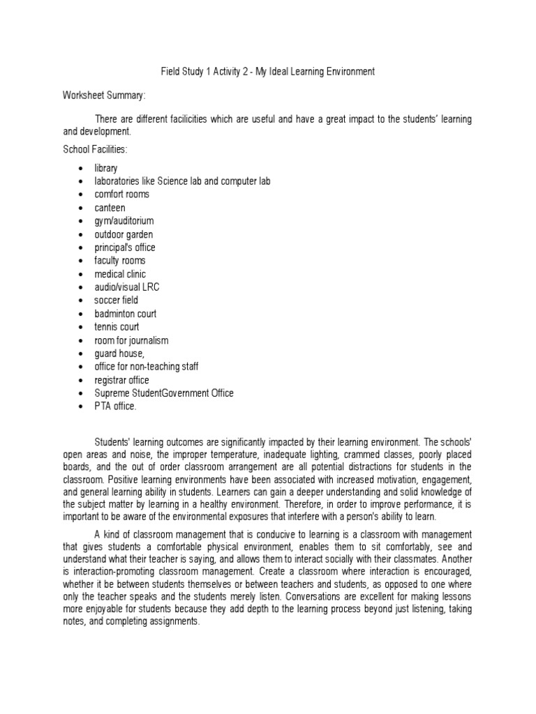 Ideal Learning Environment Impact on Students | PDF | Learning | Classroom