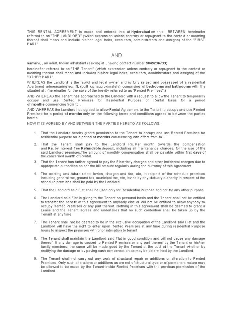 RENTAL AGREEMENT Draft | PDF