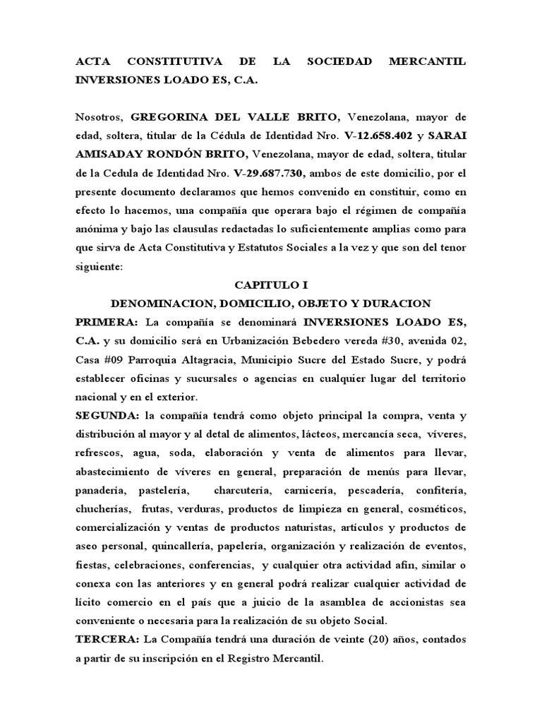 Acta Constitutiva Pyme | PDF | Cheque | Compartir (Finanzas)