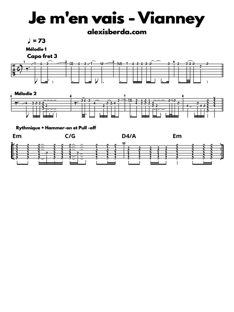 Je M'en Vais - Vianney - Tablature - Alexis Berda | PDF | Chordophones ...