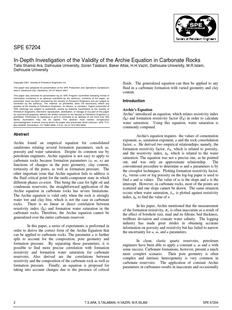 In-Depth Investigation of The Validity of The Archie Equation in ...