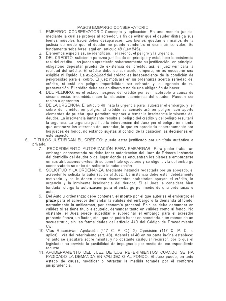 PASOS EMBARGO CONSERVATORIO - Docx Marisol | PDF | Sentencia (ley ...