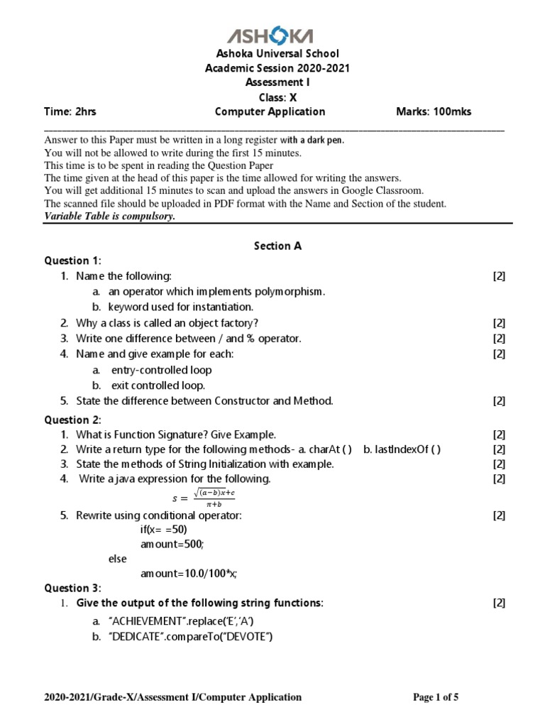 Computer Assesment I Qp Pdf Method Computer Programming Programming