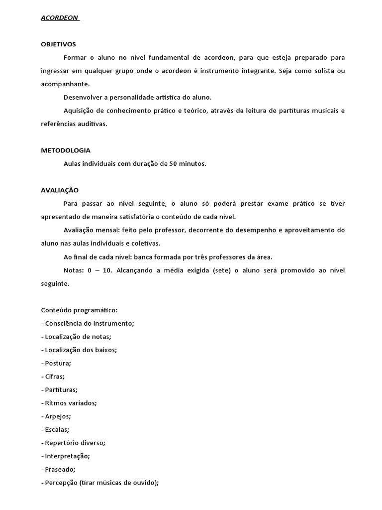Programa ACORDEON | PDF | Acorde (música) | Acordeão