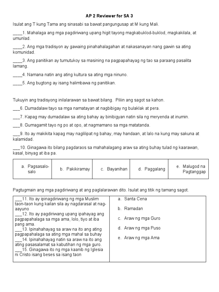 AP 2 Reviewer For SA 3 | PDF