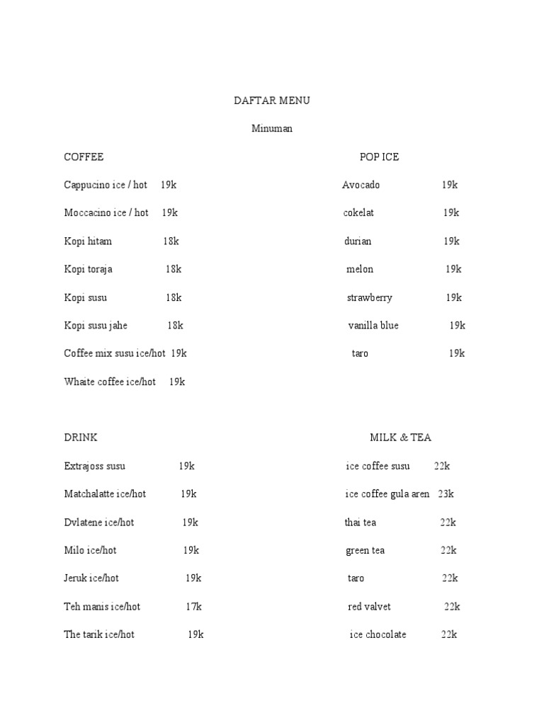 Daftar Menu Bazar | PDF | Non Alcoholic Drinks | Cuisine