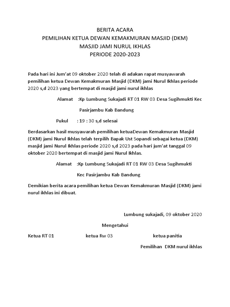 BERITA ACARA DKM | PDF