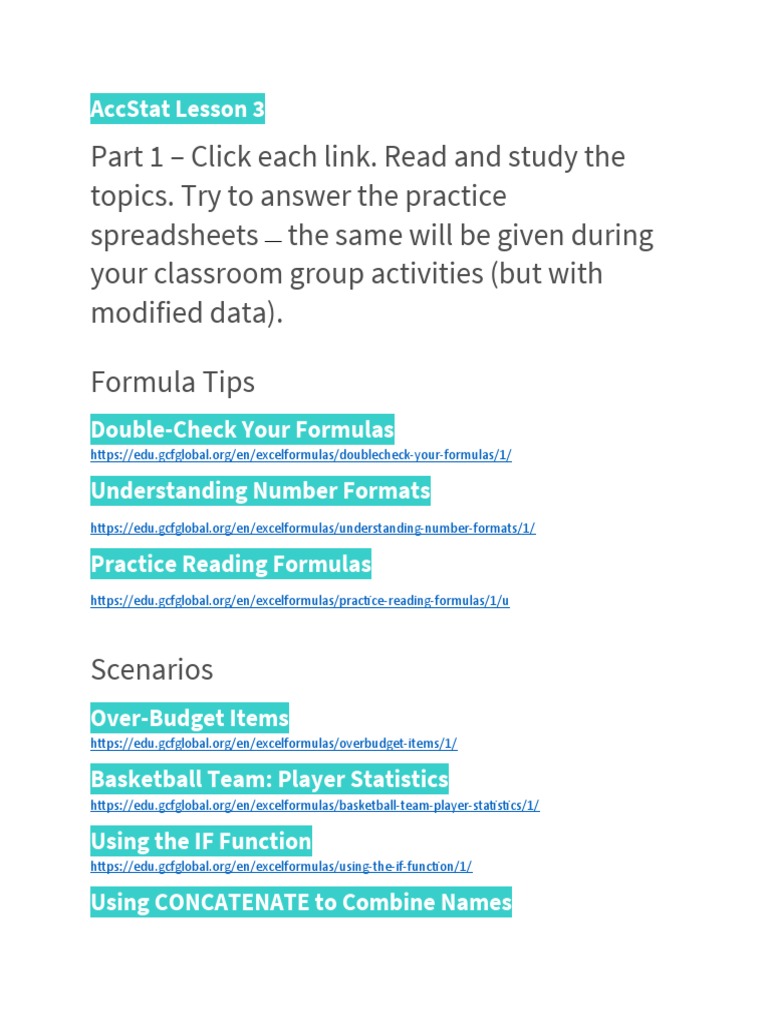 Excel Formulas Practice and Tips | PDF | Computers
