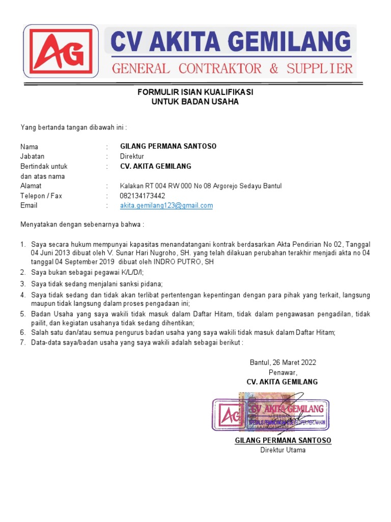 Kualifikasi Tender Konstruksi | PDF