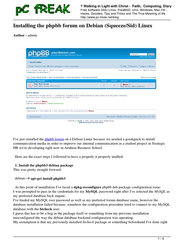 Installing The PHPBB Forum On Debian Squeezesid Linux | PDF | My Sql | Superuser