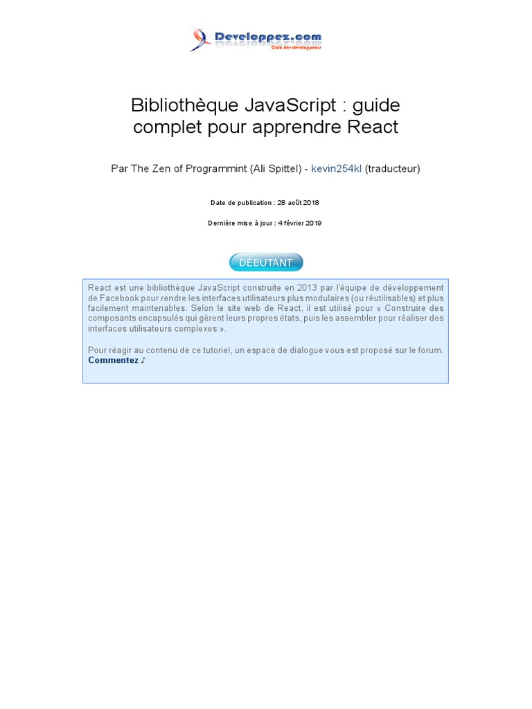 Tutoriel Apprendre Reactjs | PDF | JavaScript | Html