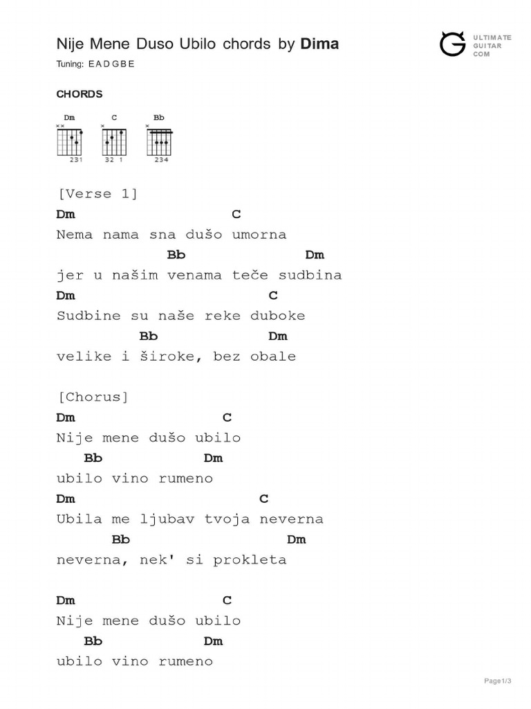 Nije Mene Duso Ubilo Chords | PDF