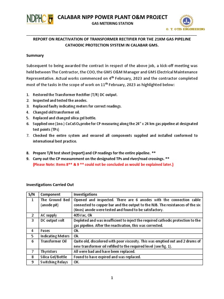 Transformer Rectifier Reactivation Report | PDF | Pipeline Transport ...