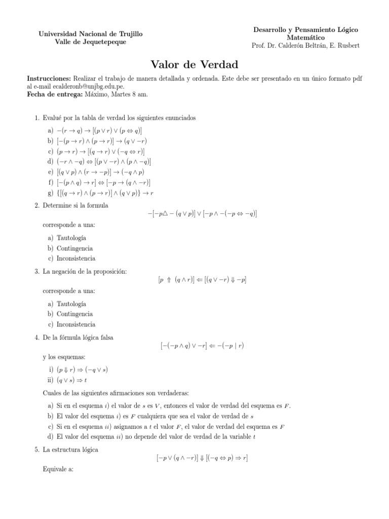 Valor de Verdad | PDF | Proposición | Verdad