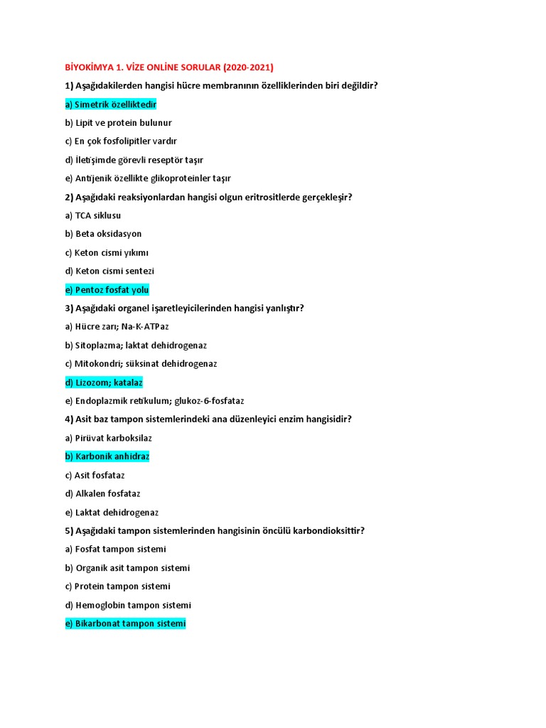Biyokimya 1. Vize Online | PDF