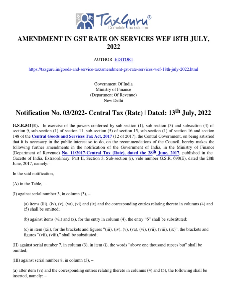 GST Rate Amendments Effective July 18, 2022 | PDF | Medical Diagnosis ...