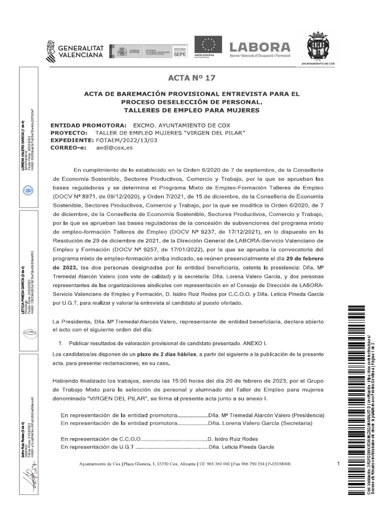 Acta - ACTA-17. - Baremación Provisional Entrevista Docente Alf. Informática 2-FOTAEM-2022!13!03 ...