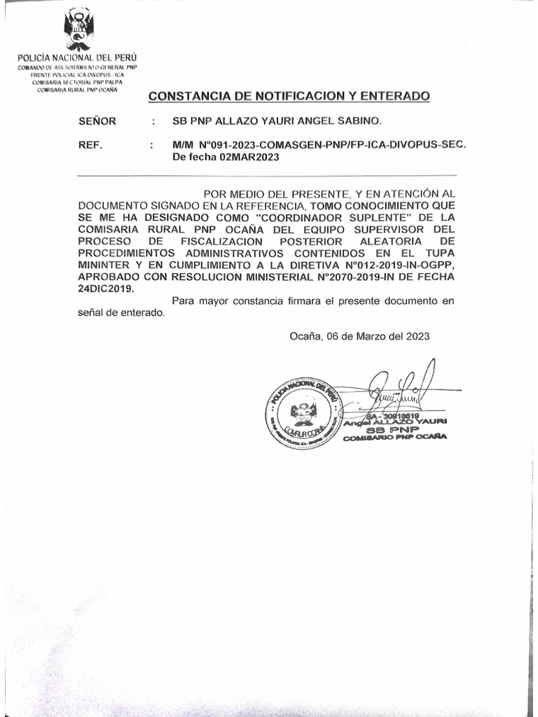 CONSTANCIA DE NOTIFICACION | PDF