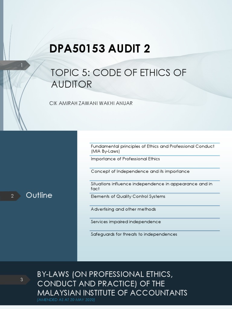 Topic 5 Code Of Ethics For Auditors Pdf Audit Valuation Finance