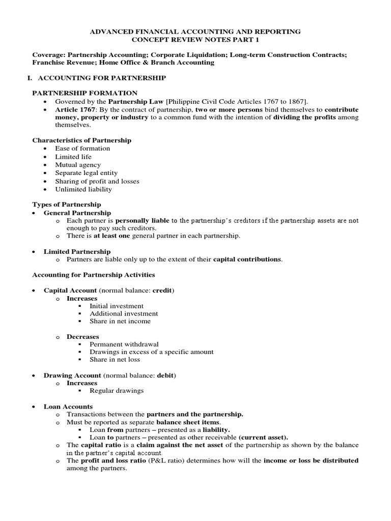 Afar Concept Review Notes Part 1 | PDF | Partnership | Franchising