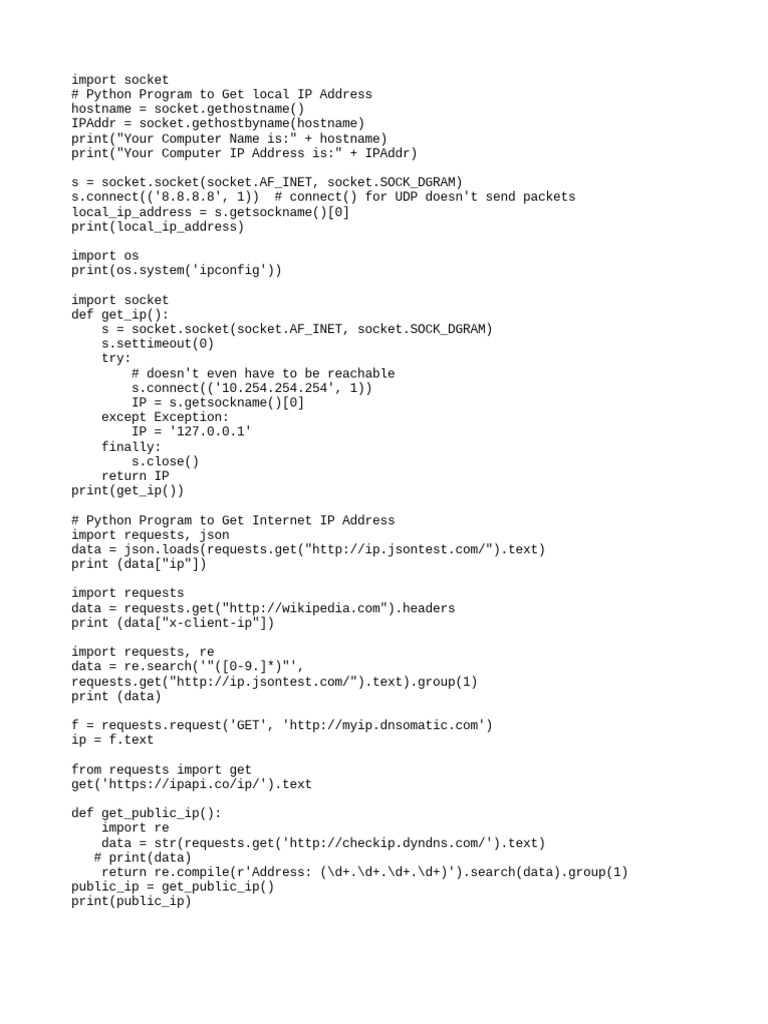 Get Local and Public IP Address in Python | PDF | Computers