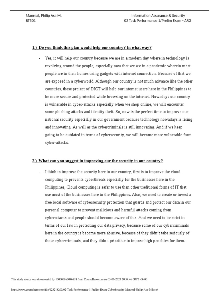 02 Task Performance 1 Prelim Exam CyberSecurity Manreal Philip Asa M ...