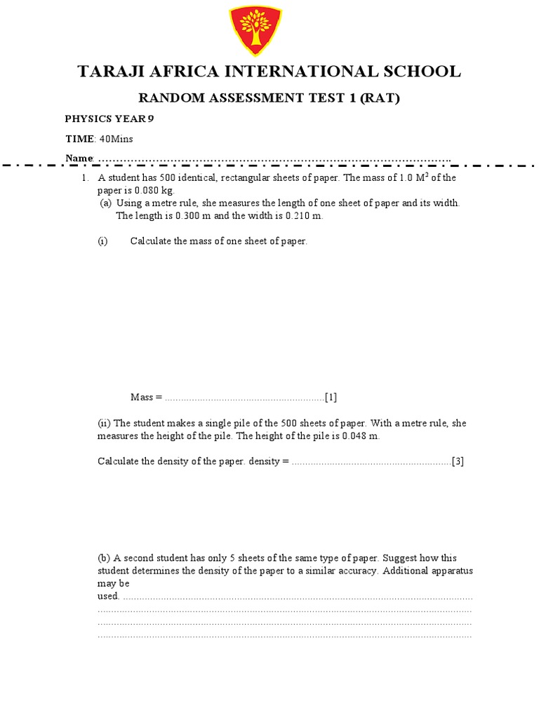 Physics Year 9 RAT | PDF