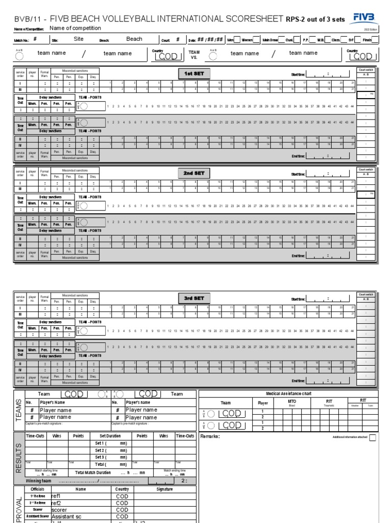 FIVB Beach Volleyball Scoresheet | PDF | Sports