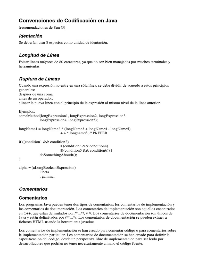 Normas de Codificacion Java | PDF | Java (lenguaje de programación) | C