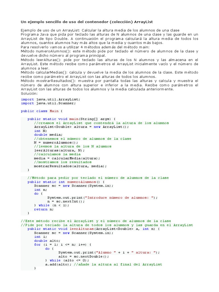 Ejemplo Sencillo de Uso Del Contenedor ArrayList | PDF | Java (lenguaje de programación ...