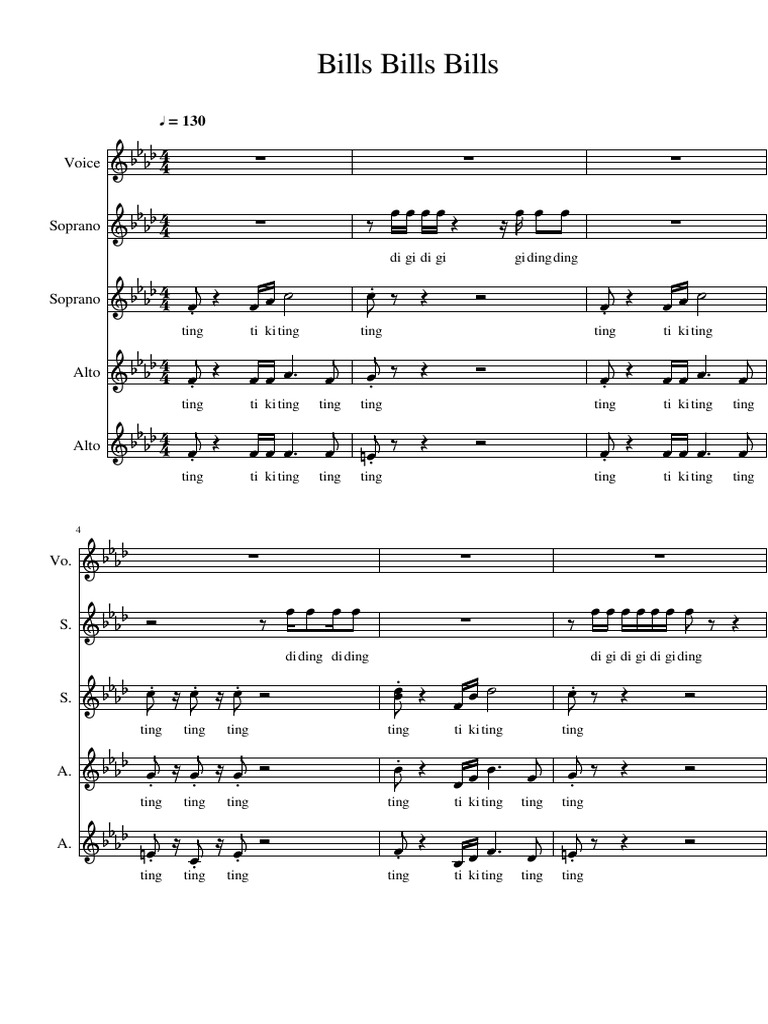 Bills Bills Bills SSAA | PDF | Singing | Vocal Music
