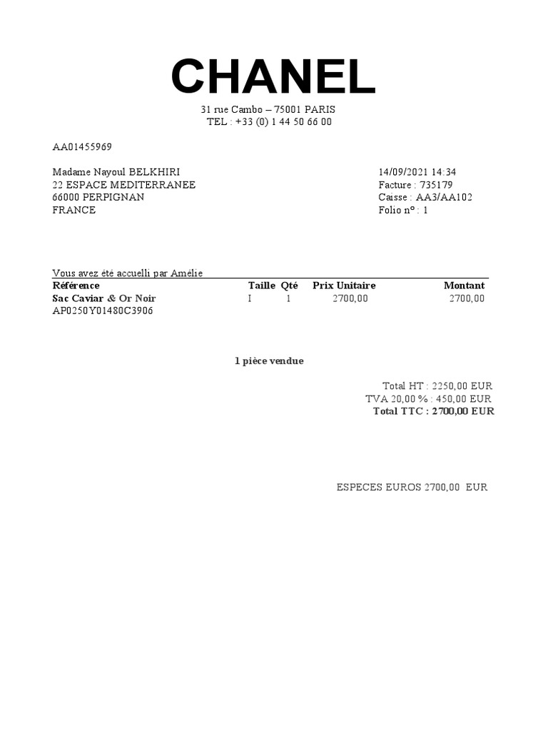 Facture Chanel Aaa | PDF