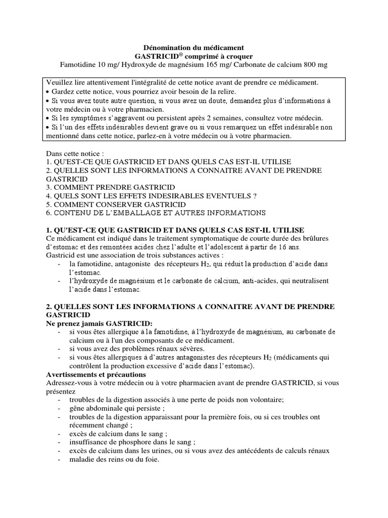 Gastricid Notice FR | PDF | Bien-être | Sciences et mathématiques