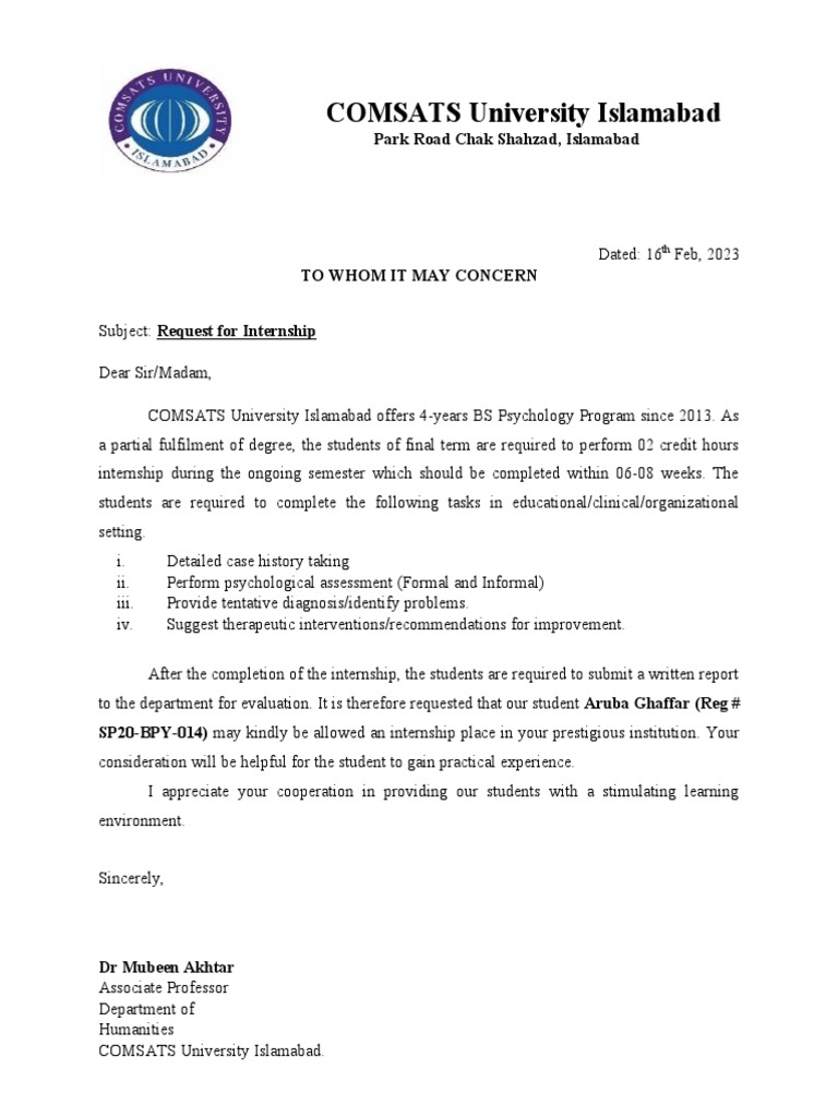 Internship Letter | PDF