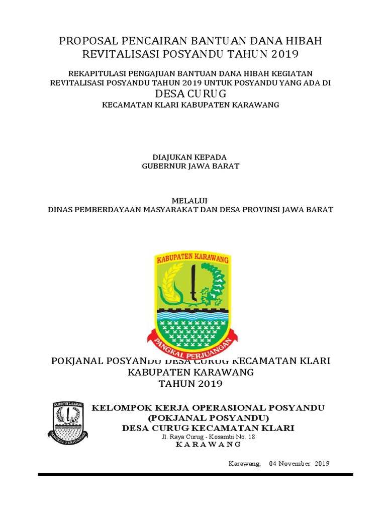 Proposal Pengajuan Bantuan Dana Hibah Revitalisasi Posyandu Tahun 2019 | PDF